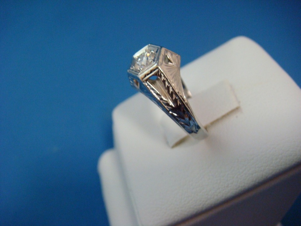ART-DECO 14 KT ANTIQUE FILIGRE WITH HAND ENGRAVING DIAMOND RING.3.2 ...
