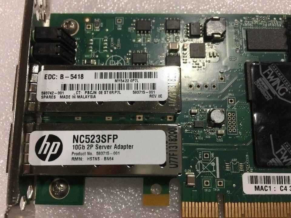 HP NC523SFP Dual Port 10Gbps SFP+ Network Adapter Ethernet PCI-E 593742-001 | eBay