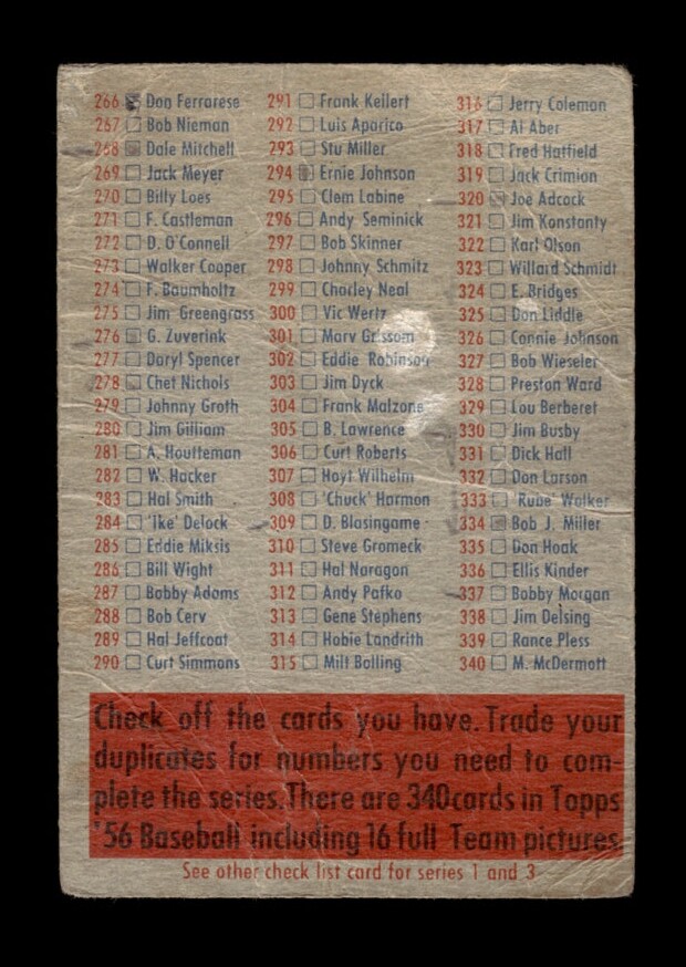 1956 Topps Set-Break #None 2Nd/4Th Series Checklist LOW GRADE (filler ...
