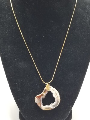 Geode Slice Pendant Necklace Gold Plated Chain Stumning Agate Quartz ...