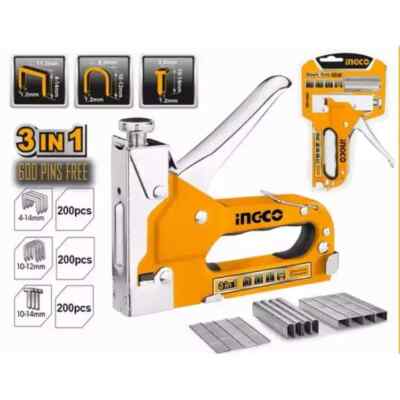 INGCO HSG1405 3-in-1 Hand Tacker with 600 Replacement Needles Staple ...