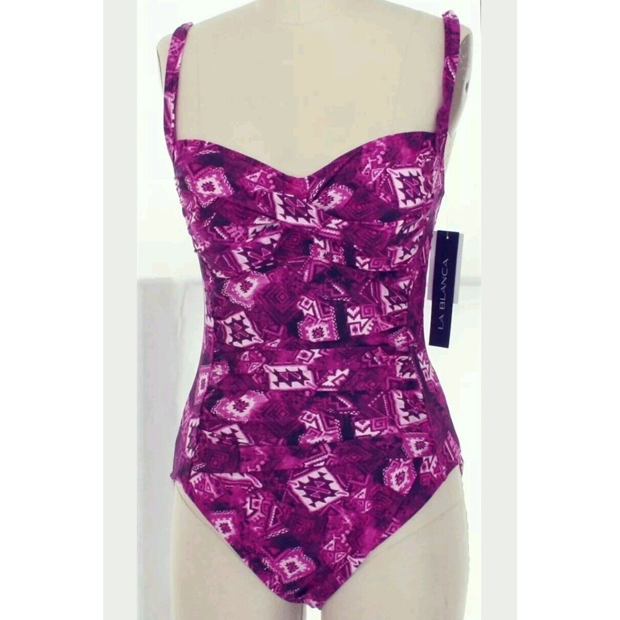 LA BLANCA LB5MP891 MAG Purple Geometric Print 1 pc Swim Suit WOM US 8 ...