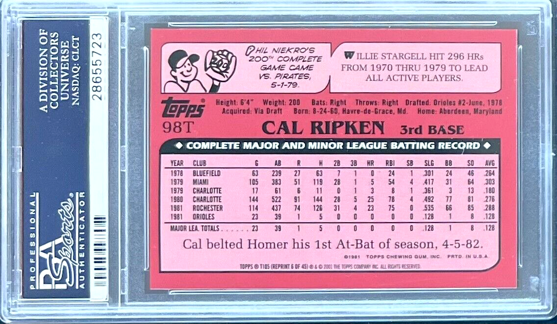 2001 Topps Traded & Rookies - 50 Years Topps Reprint #T105 Cal Ripken ...