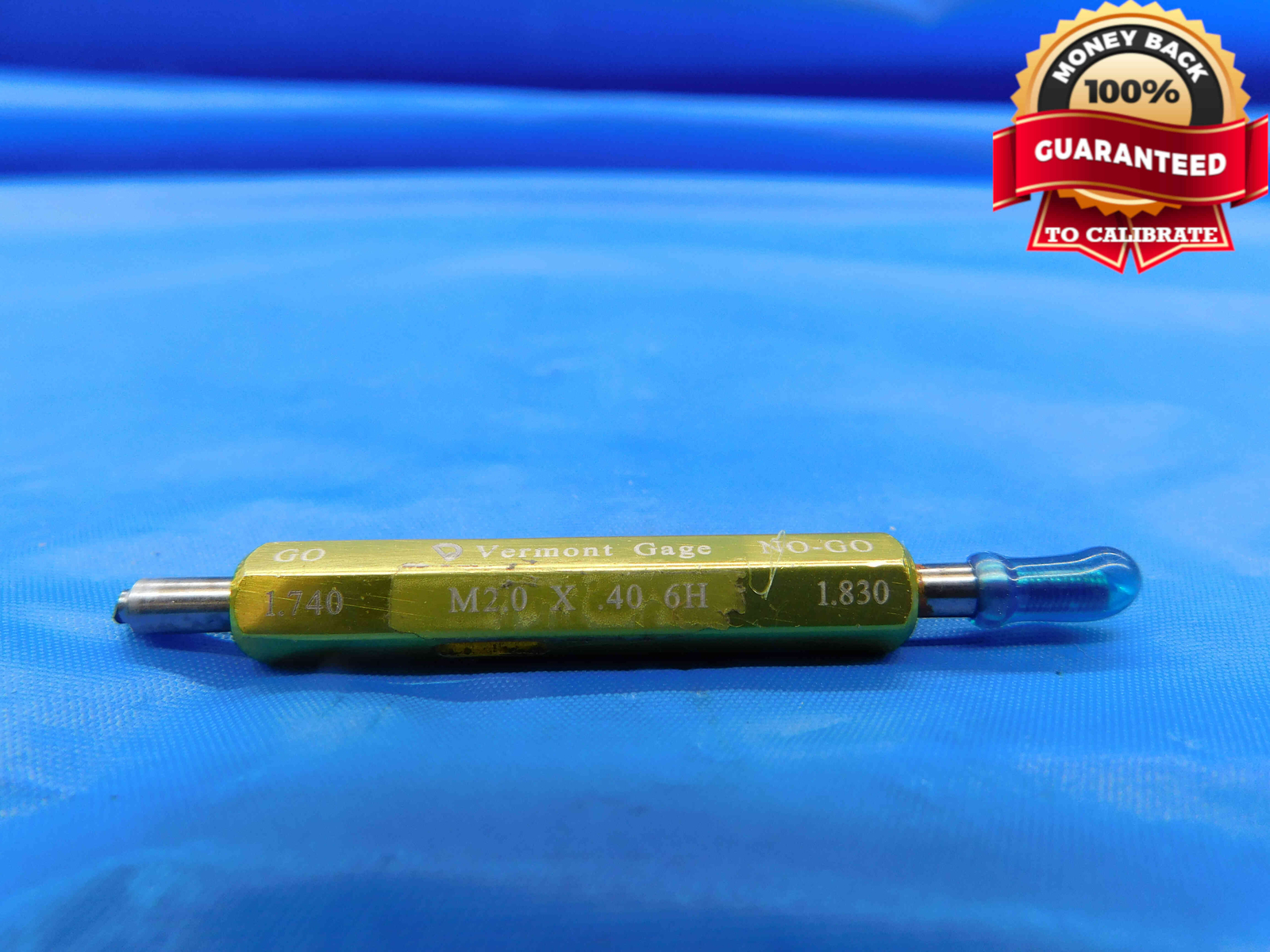 M2 X .4 6H METRIC VERMONT THREAD PLUG GAGE 2 0.4 NO GO ONLY P.D. = 1. ...