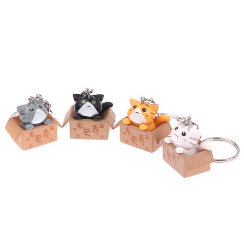 Cute Little Box Cat Key Chain Kawaii Kitten Car Keychain Fashion Letter ...