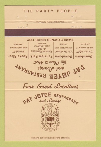 Matchbook Cover - Pat Joyce Restaurant Cleveland OH 40 Strike | eBay