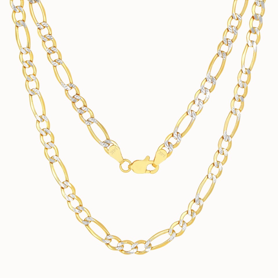 14K Oro Giallo 4.5mm Taglio Diamante Bianco a Pavé Figaro Collana ...