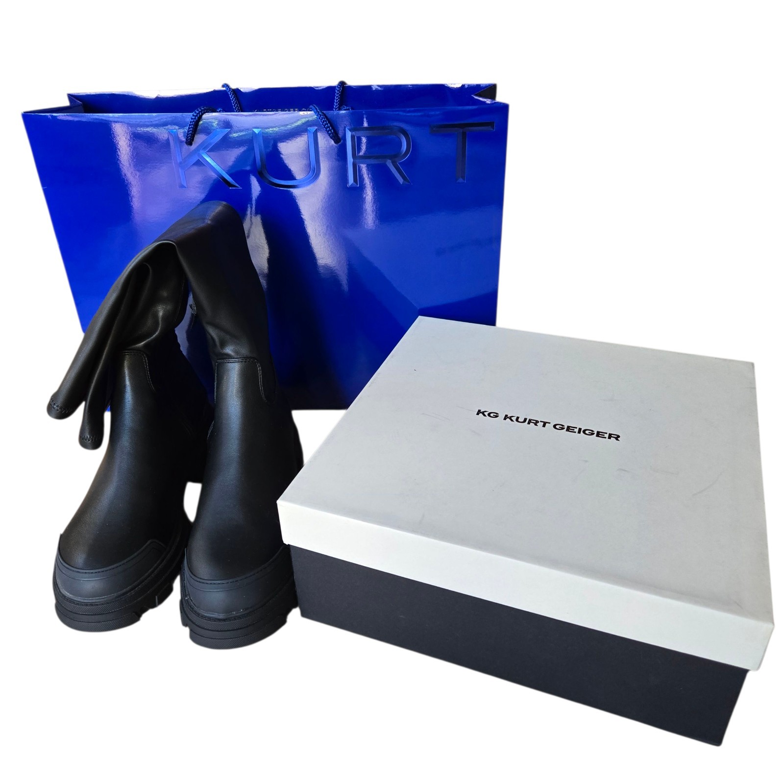 KG Kurt Geiger Trekker Sock Knee High Boots Sz EUR 40 UK 6 Black with ...