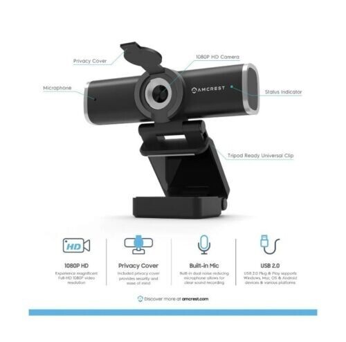 Amcrest 1080p Webcam With Microphone & Privacy Cover Web Cam USB Camera ...