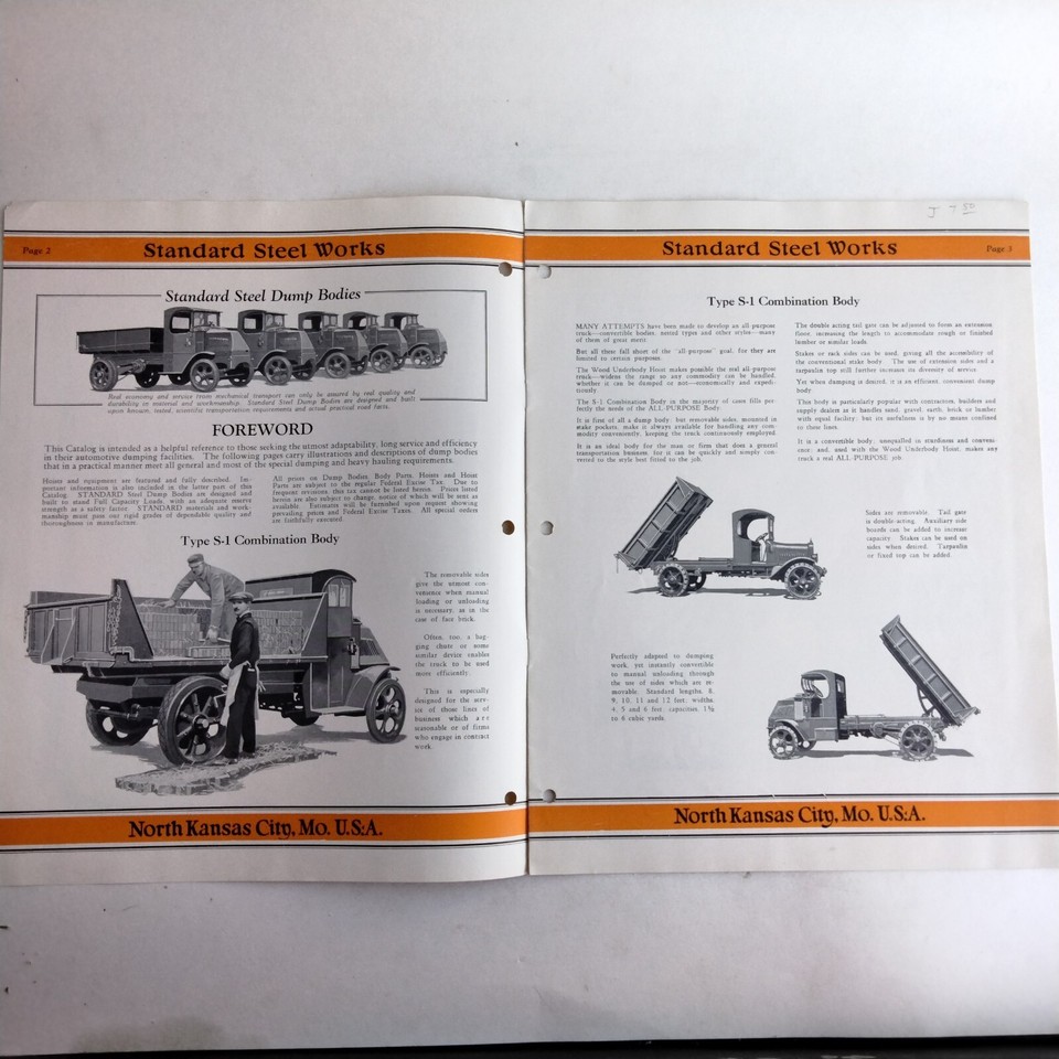 Standard Steel Works Dump Bodies And Hoist Catalog Number 108 Antique ...