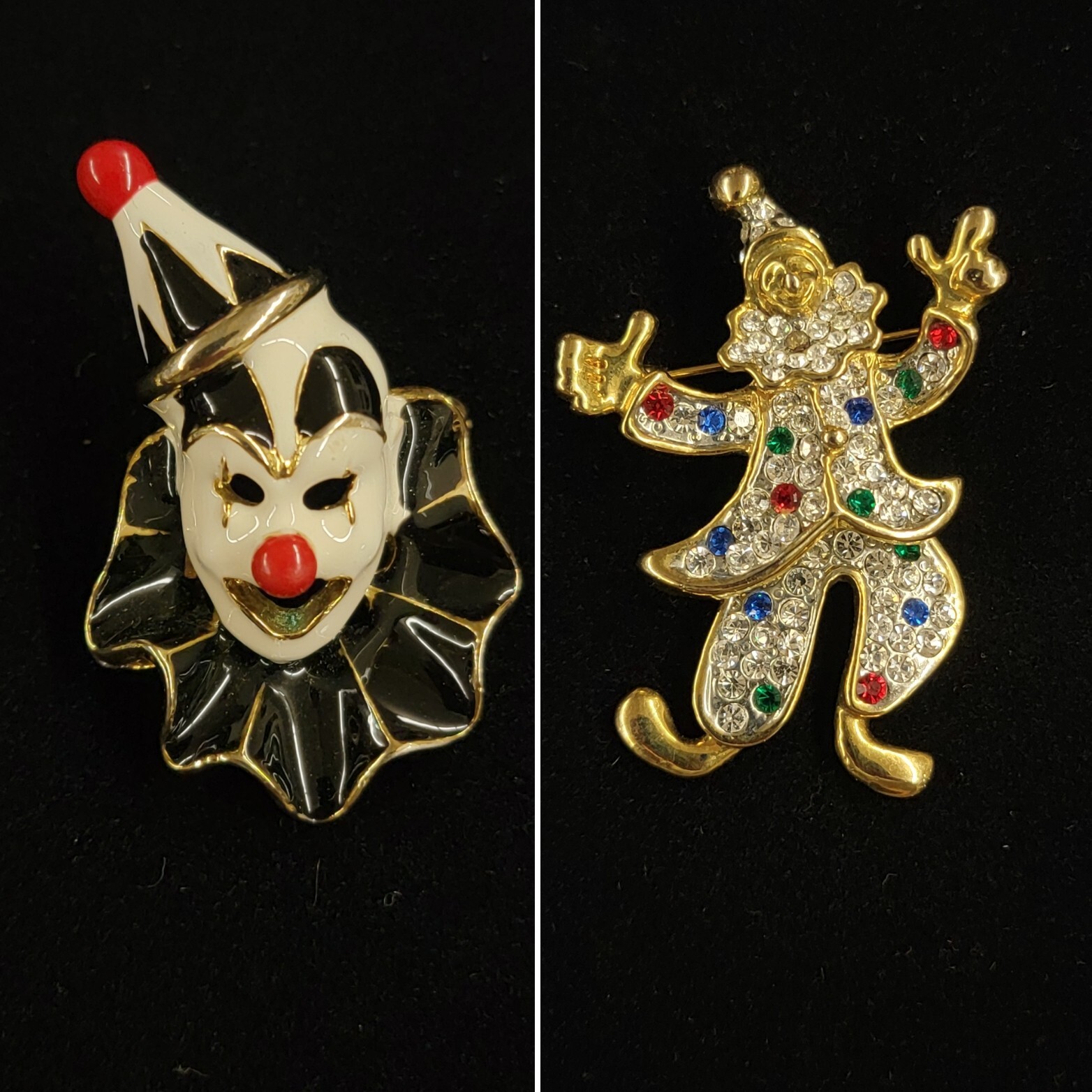 Pair of Vintage Clown Jester Pins Enameled Cloisonne & Bedazzled ...