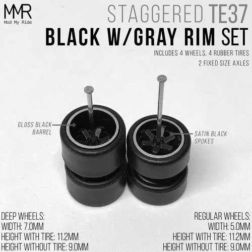 1/64 TE37 DEEP DISH Real Rider Wheels Rims Rubber Tires Set Custom for ...