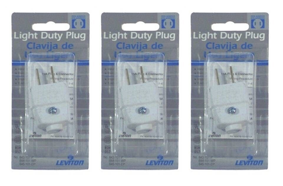 Leviton C22-00101-0WP Electrical Plug, 2-Pole, 15A, 125V, NEMA: NEMA 1 ...