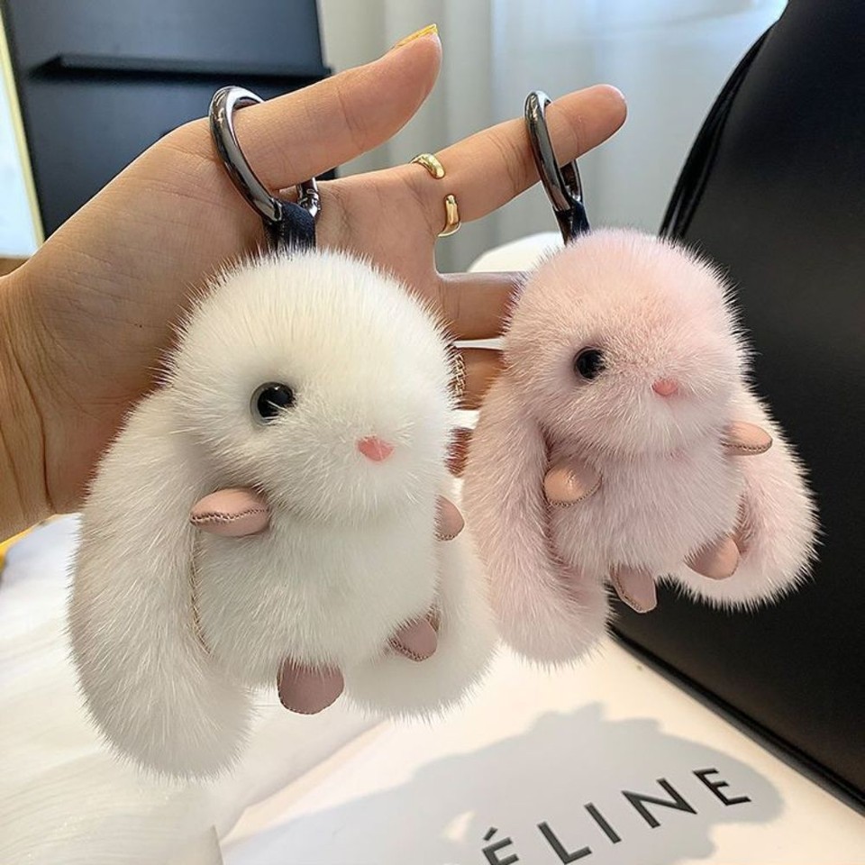Fluffy Fur Rabbit Keychain Cartoon Bunny Key Ring Cute Bag Car Key ...