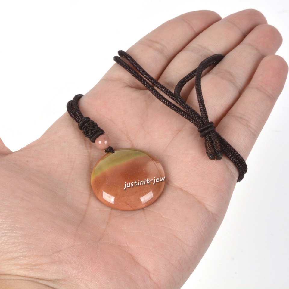 Natural Gemstone Round Shapes Bead Pendant Amulet Adjustable Necklace ...