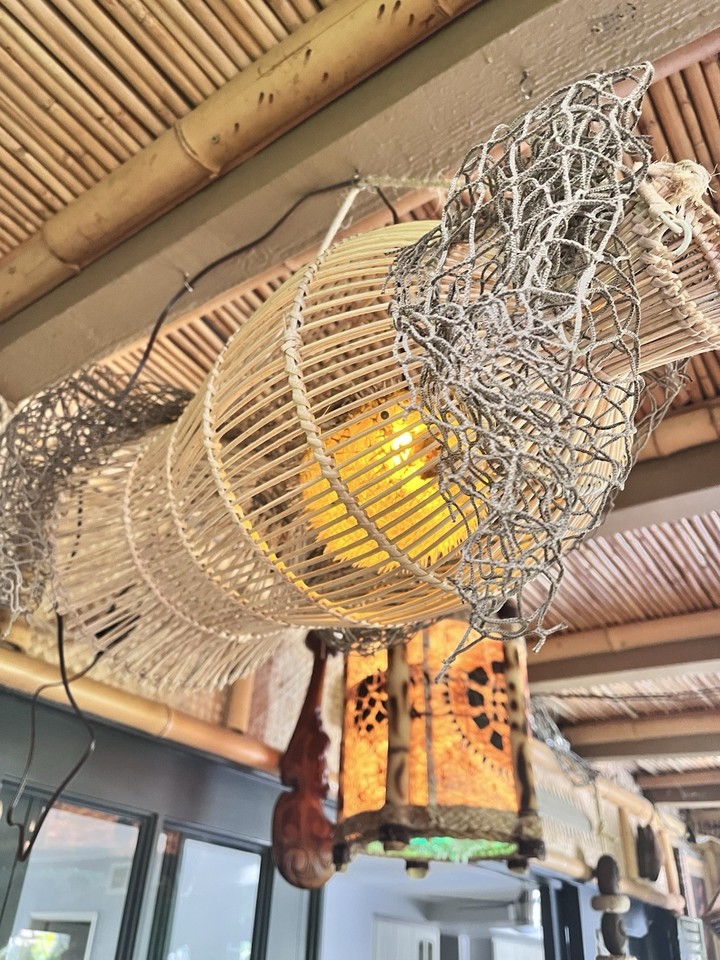 NEW Rattan Fish Trap Lamp W/ Real Puffer Fish Yellow Led Smokin Tikis ...