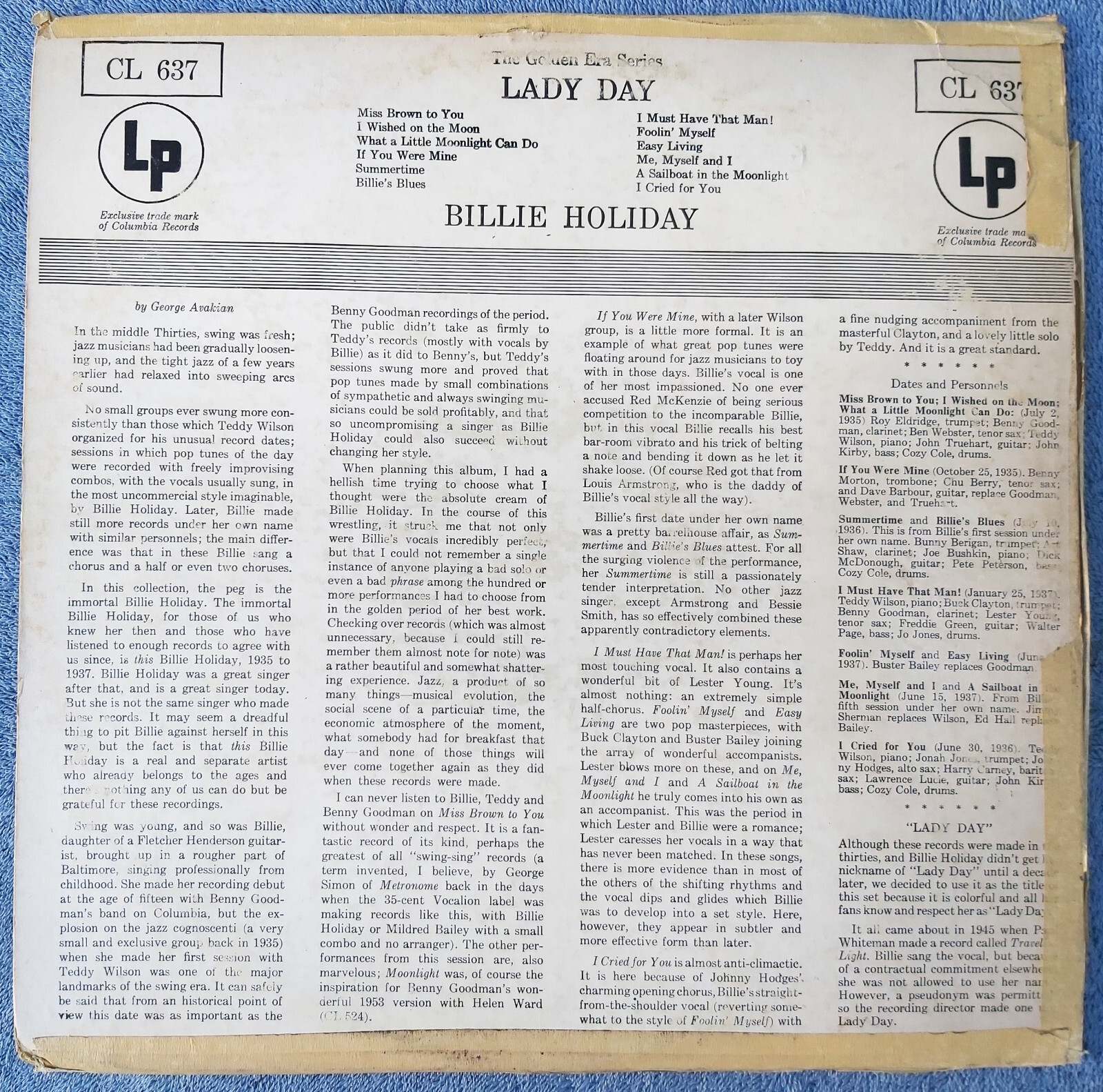 Billie Holiday - Lady Day LP - Columbia - CL 637 6-Eye Mono VG+ | eBay
