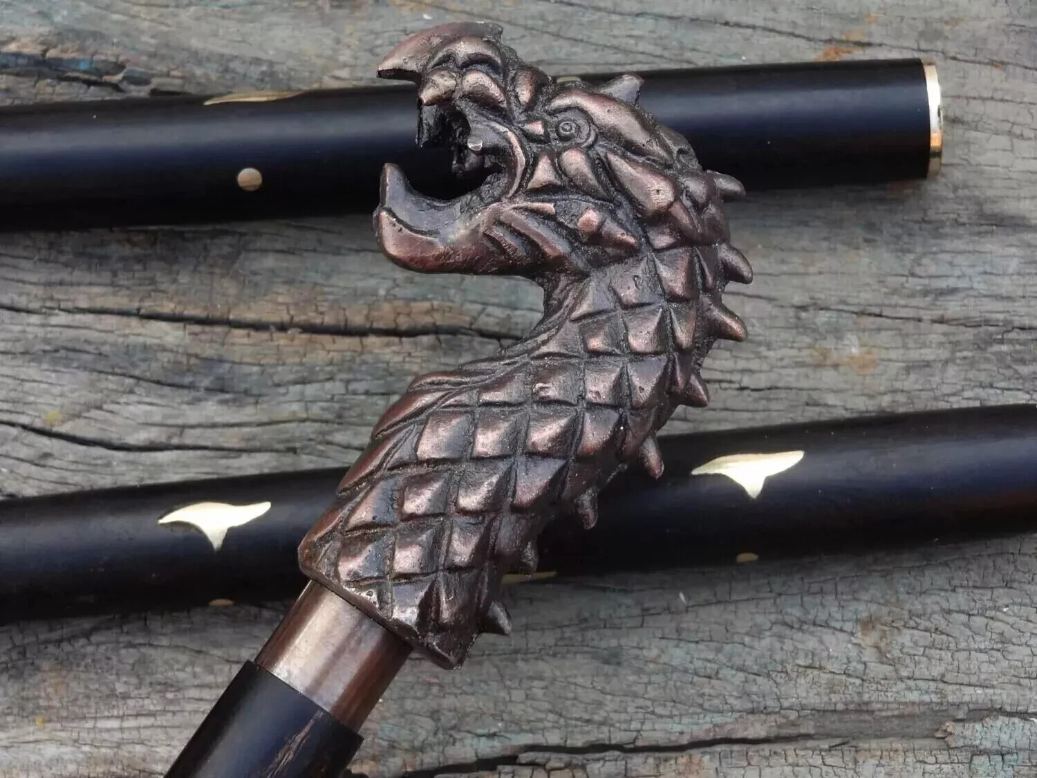 Antique Dragon head Handle Vintage Style Wooden Walki… - Gem