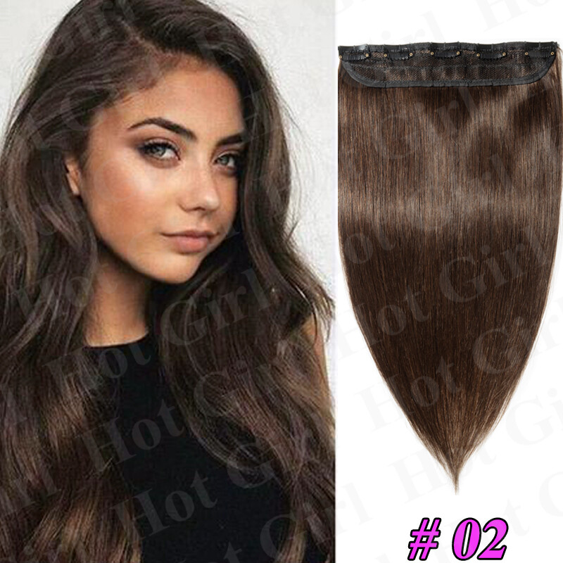 100g Real Remy Clip In Human Hair Extensions One Piece 3/4Full Head 20 ...