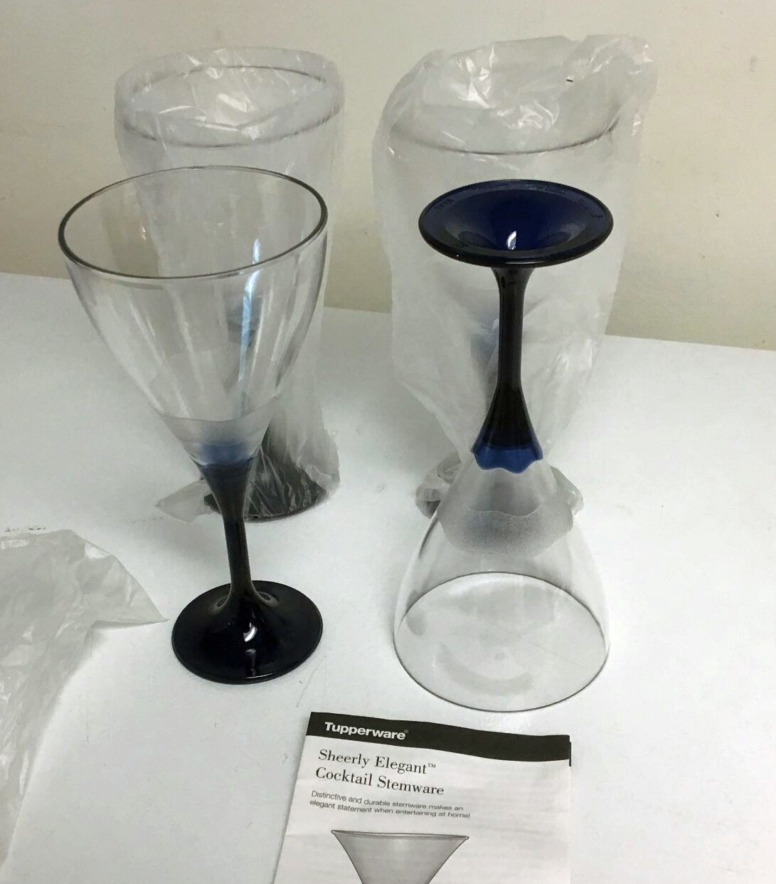 Tupperware Sheerly Elegant BLUE Stemware Set 4: Goblet Cocktail Martini ...