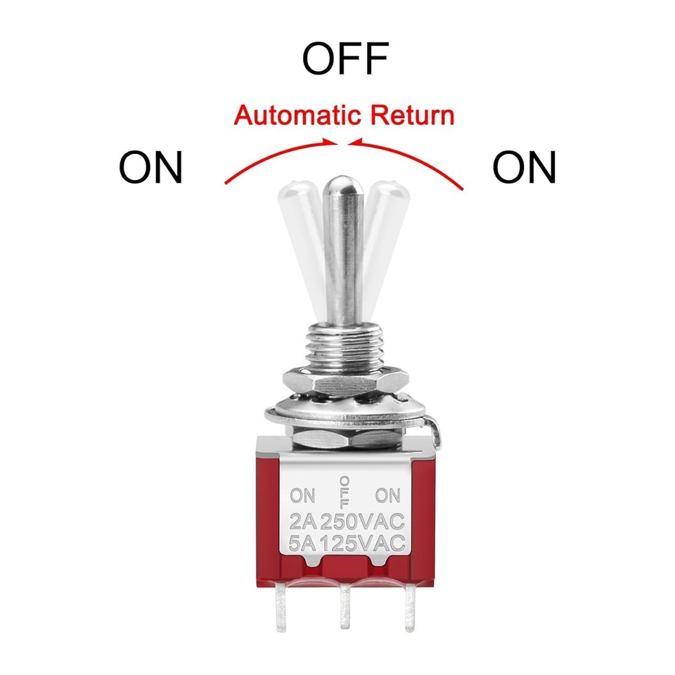 Mini Toggle Switch, MTS-223, (On)-Off-(On) Momentary Type, DPDT, 6 Pin ...