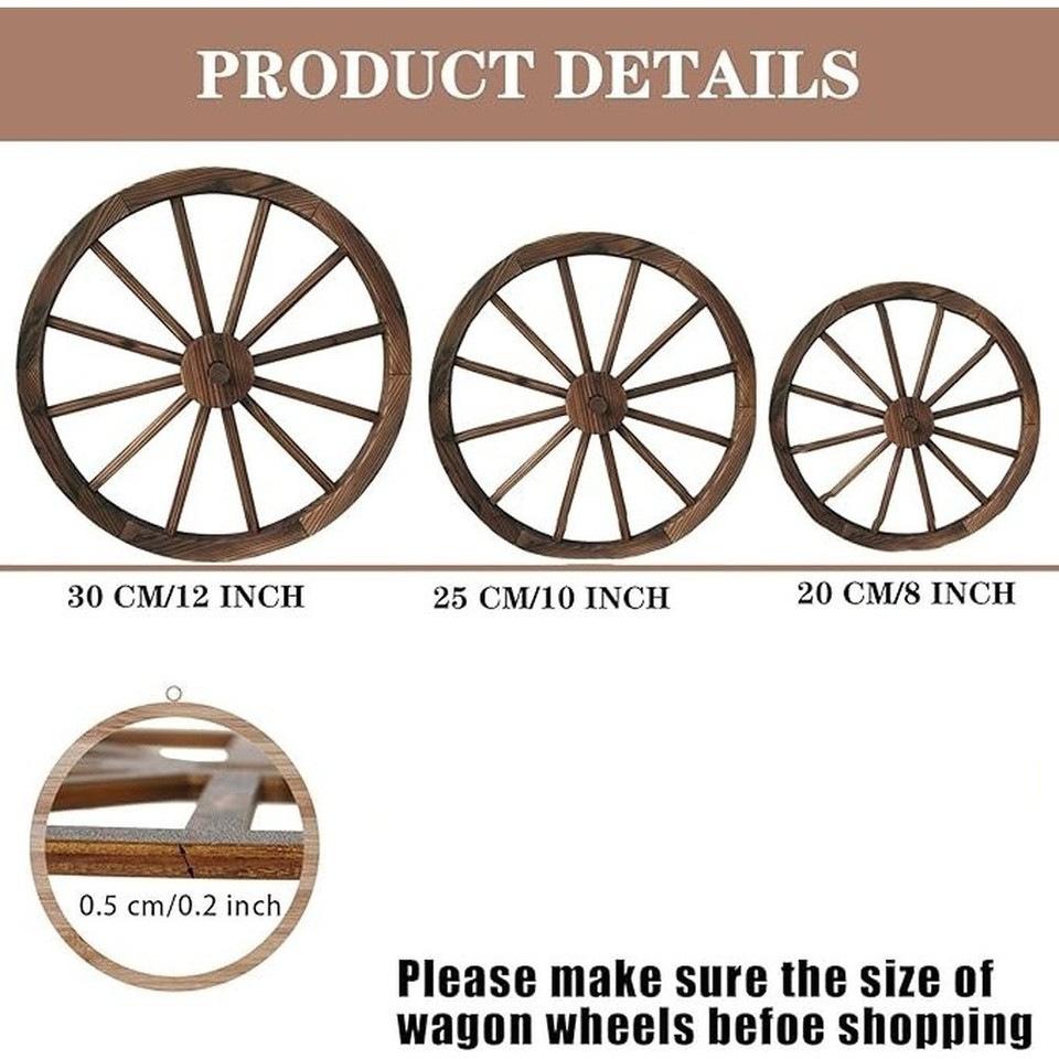 Wooden Wagon Wheels Wall Decor Set 3 Pieces Rustic Farmhouse For ...