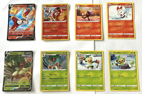 Cinderace and Rillaboom Evolution Lot of 11! Includes 2 V's and 2 Holo ...