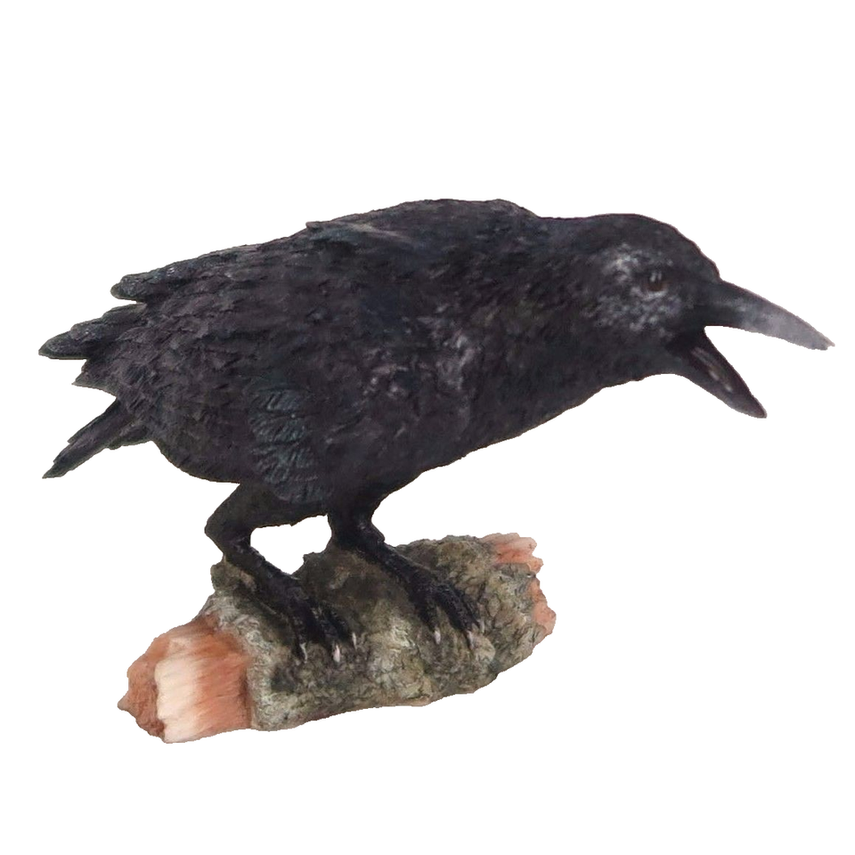 Crow Bird Standing on Small Log - Collectible Figurine Miniature - 7.5 ...
