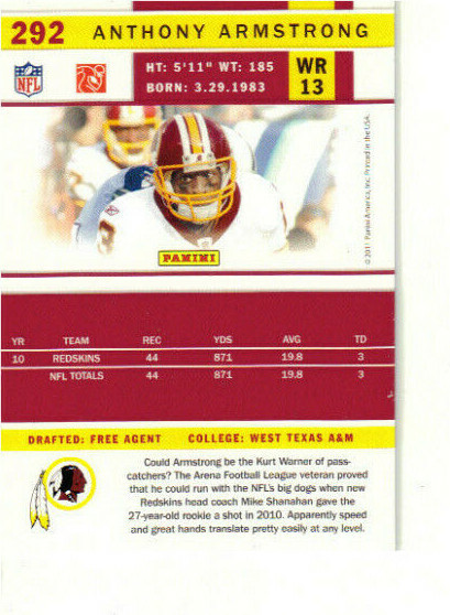 Washington Redskins Anthony Armstrong autographed Score Card | eBay