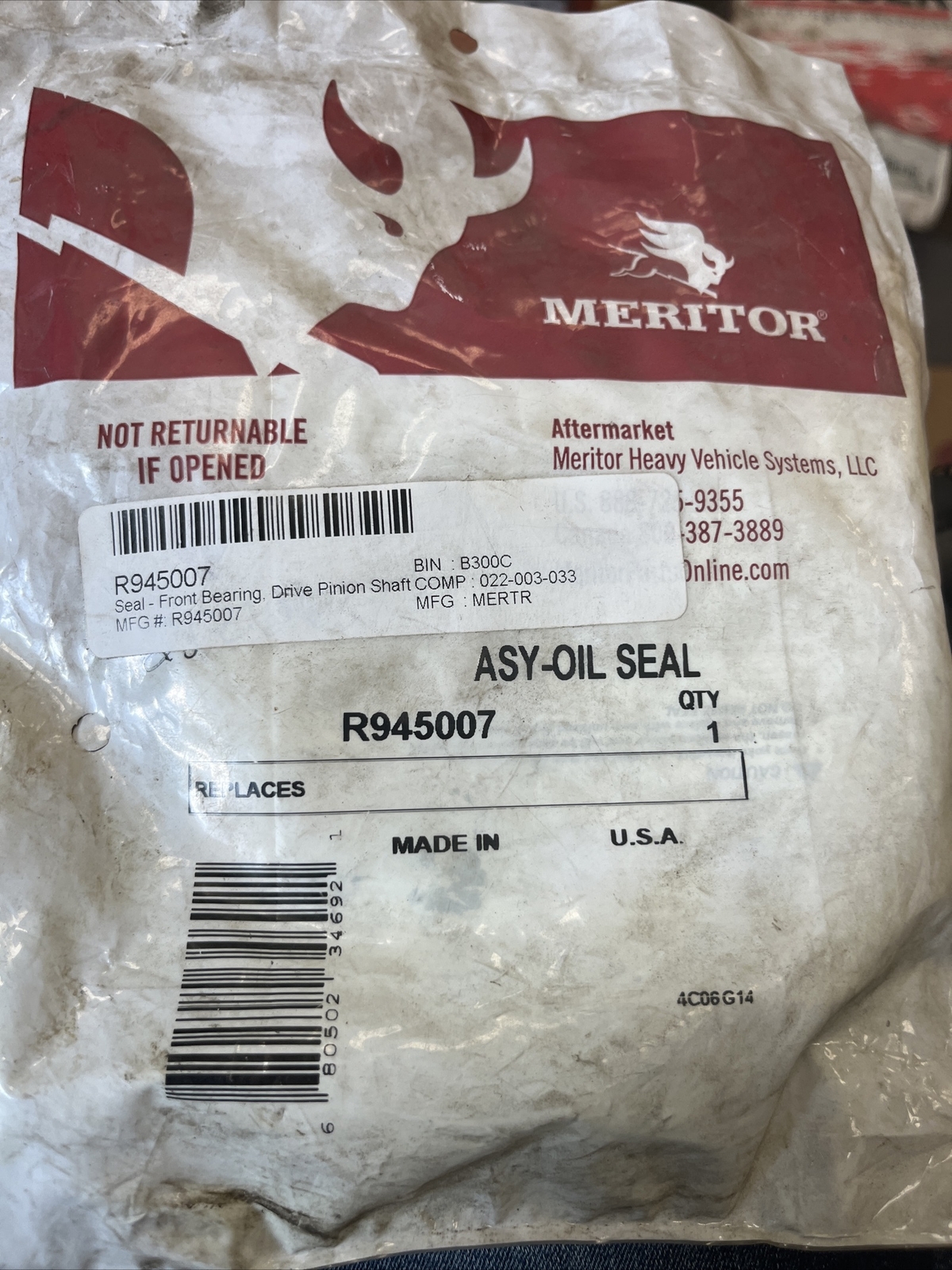 Meritor R945007 Drive Axle Oil Seal Assembly for sale online | eBay