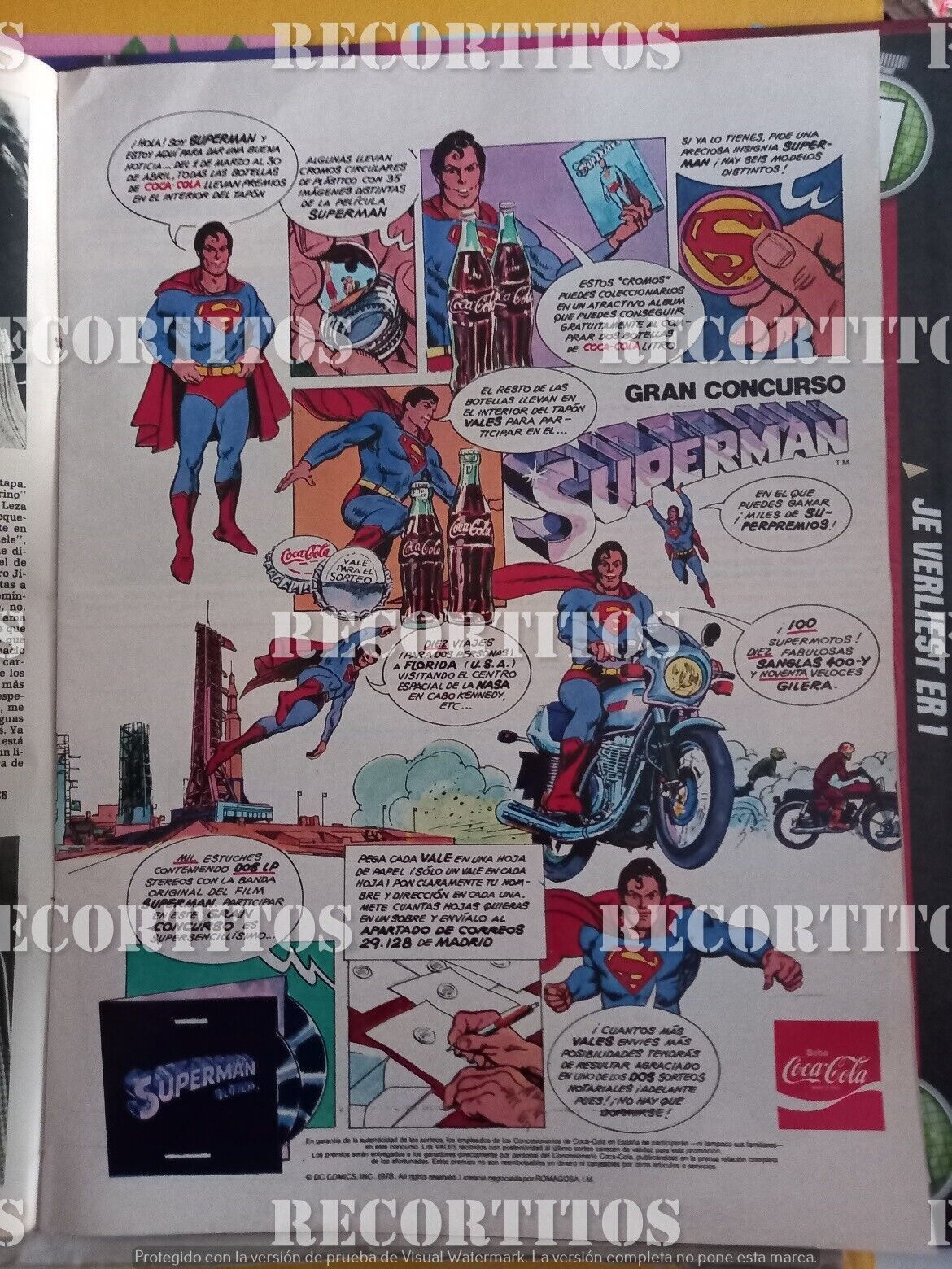 découpe H 1802 COCA COLA ESPAGNE SUPERMAN AD 1979 CHRISTOPHER REEVE ...
