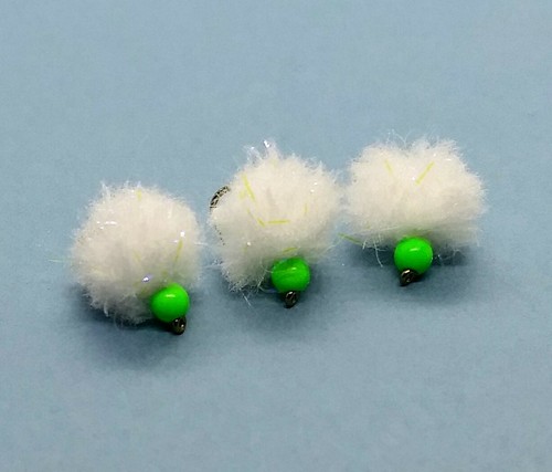 3 x Eggstasy Egg Trout Flies, White Electric UV Eggstasy Fly Green Bead ...