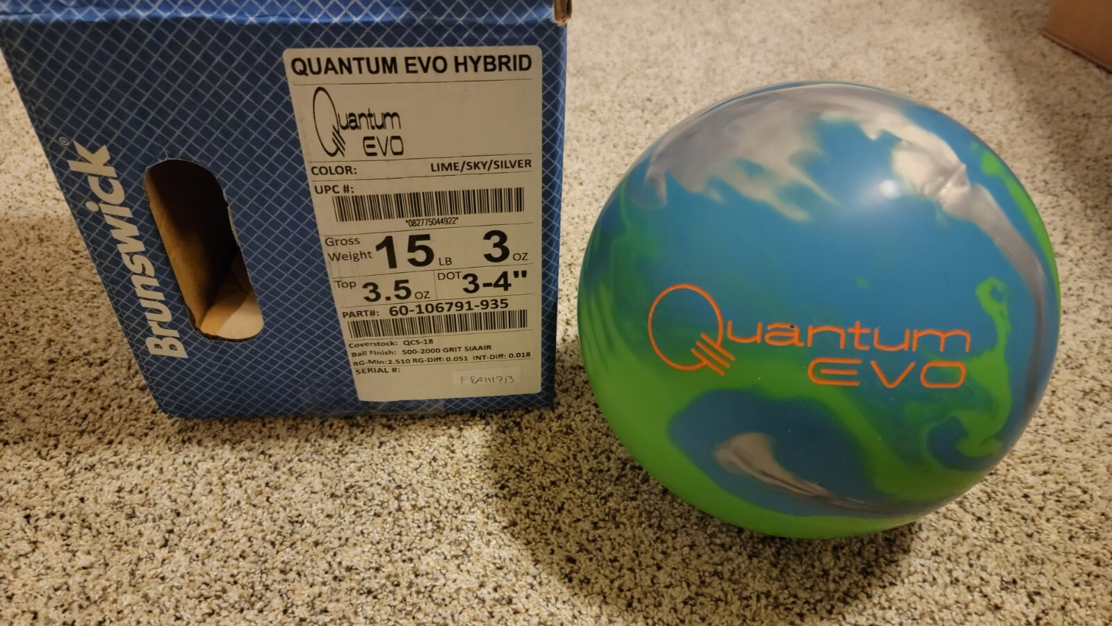 Brunswick Quantum Evo Hybrid 1st Quality Bowling Ball | 15 Pounds | 3-4 ...