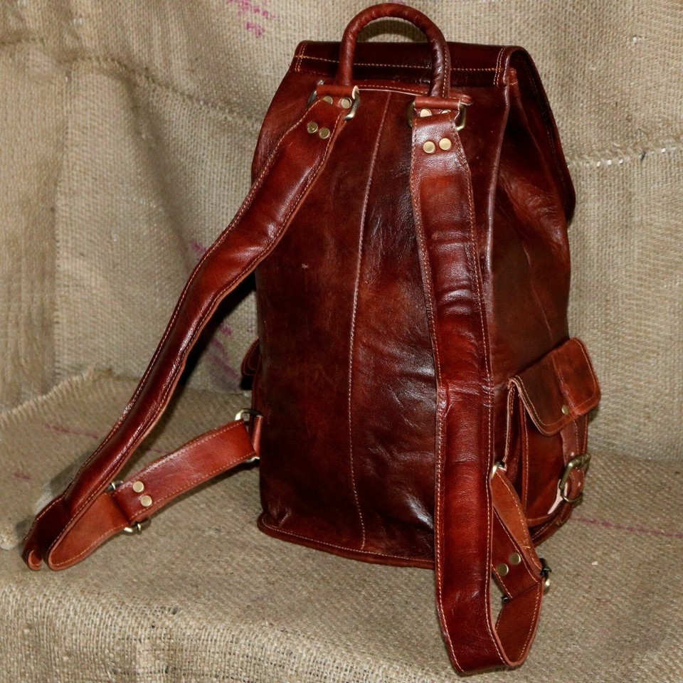 Leather Satchel Genuine Men's Rucksack Travel Brown Backpack Vintage ...