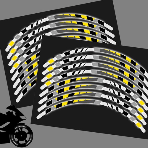 SH24 Yellow 17 INCH REFLECTIVE RIM STICKER For Kawasaki ZX6RR Ninja 600 ...