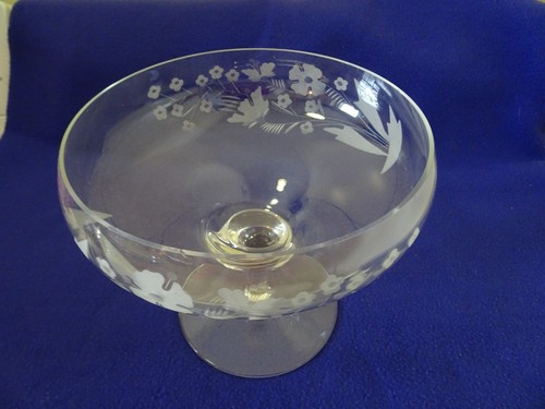 CRYSTAL GLASS FOOTED COMPOTE/BOWL-ETCHED FLOWERS-PEDESTAL-PRINCESS ...