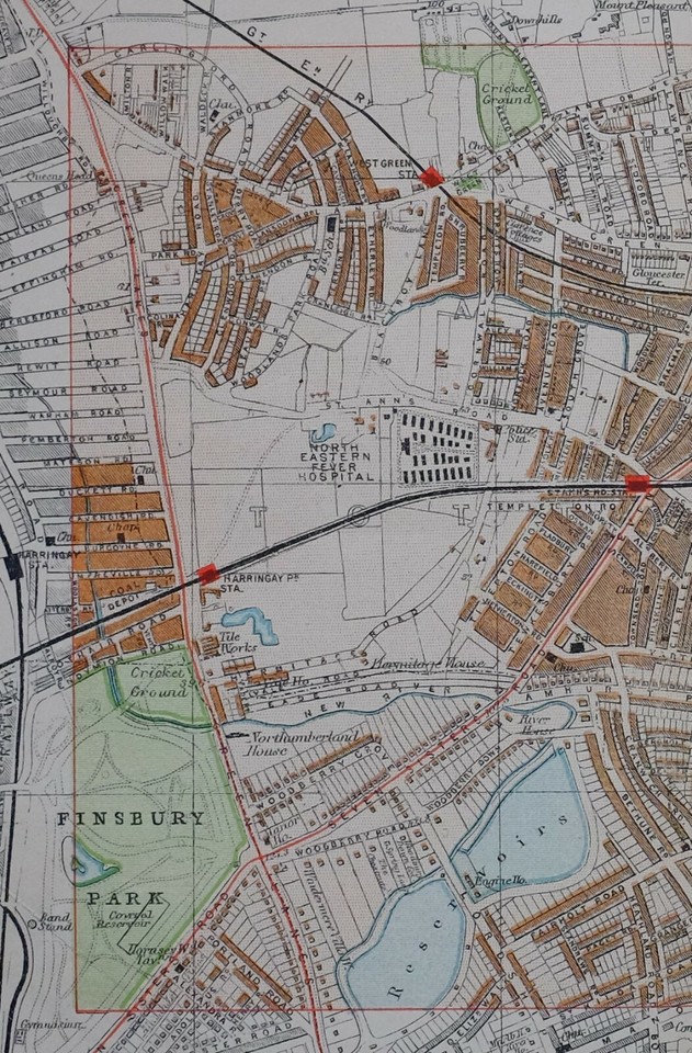 1896 MAP STREET PLAN LONDON TOTTENHAM STAMFORD HILL FINSBURY PARK FEVER ...