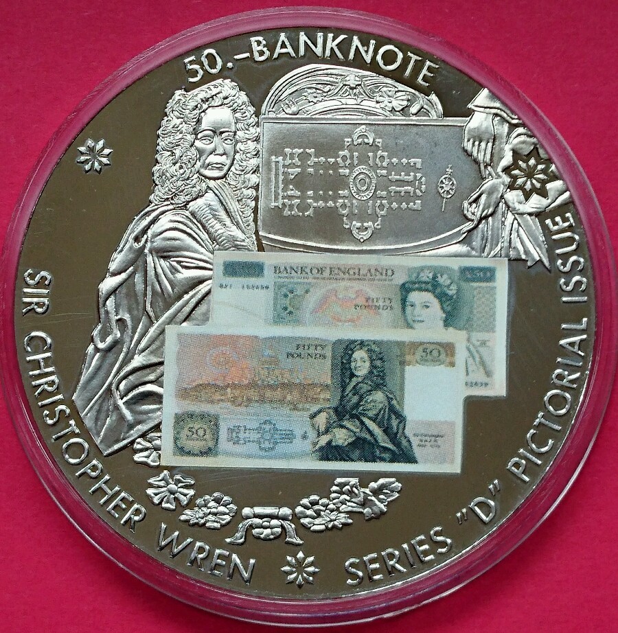 LARGE 50mm £50 FIFTY POUND BRITISH BANKNOTE STICKER MEDAL COIN ...