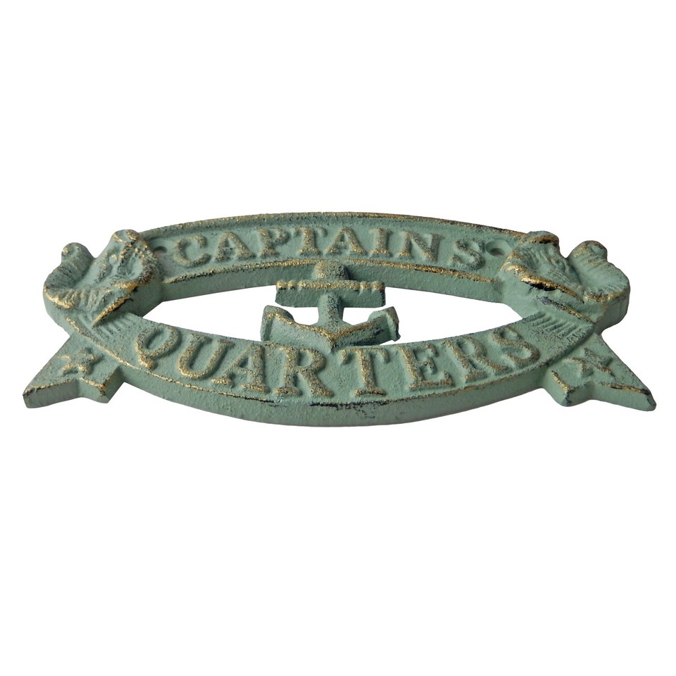 Cast Iron Captains Quarters Marker Nautical Beach Wall Decor Sign Green ...