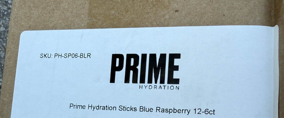 Prime Hydration + Sticks Blue Raspberry 72 Sticks Total Lot of 12 check ...