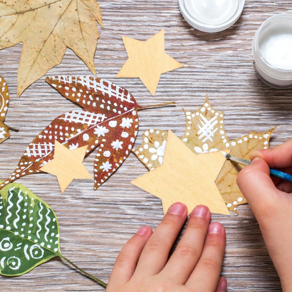 100 Pcs Wooden Craft Star Shapes for Handmade Decoration and Arts ...
