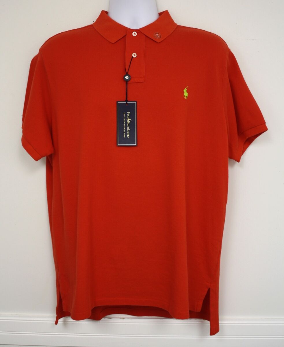 Polo Ralph Lauren Shirt Red Orange Mesh Yellow Pony Logo Polo Ralph Lauren Shirt Red Orange Mesh Yellow Pony Logo