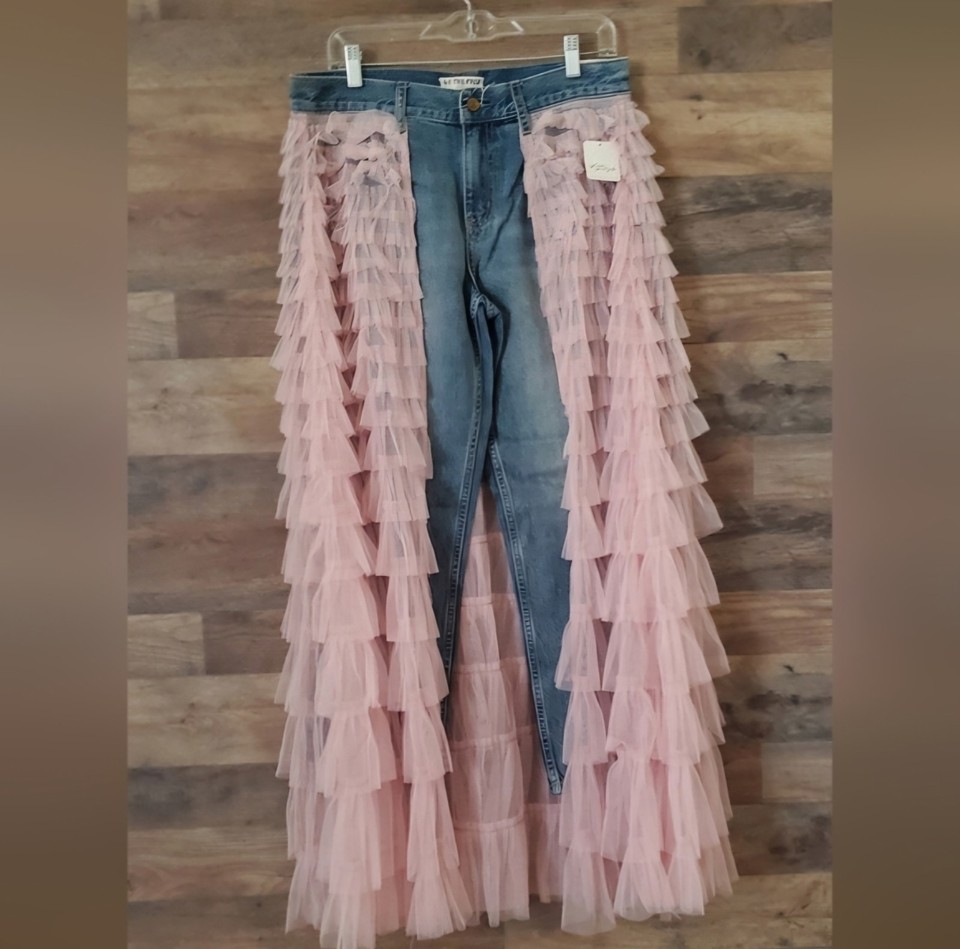 Free People Pirouette Jeans We The Free Tiered Tulle Overlay Caviar Bar ...