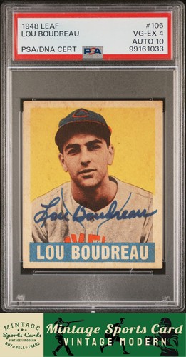 1948 Leaf - Lou Boudreau - Signed Rookie RC #106 Cleveland Indians PSA ...