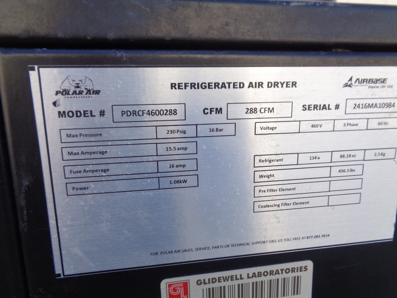 Eaton Polar Air PDRCF4600288 288 CFM refrigerated air dryer compressor ...