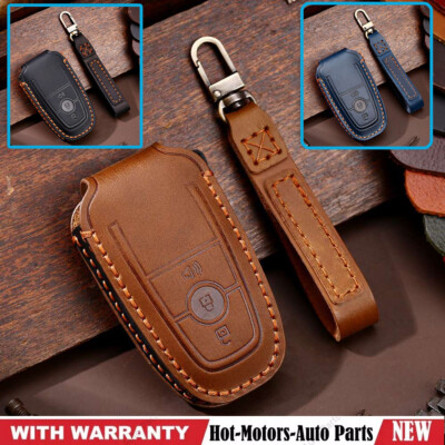 Leather Car Key Fob Case Cover Holder For Ford Mustang Kuga Bronco ...