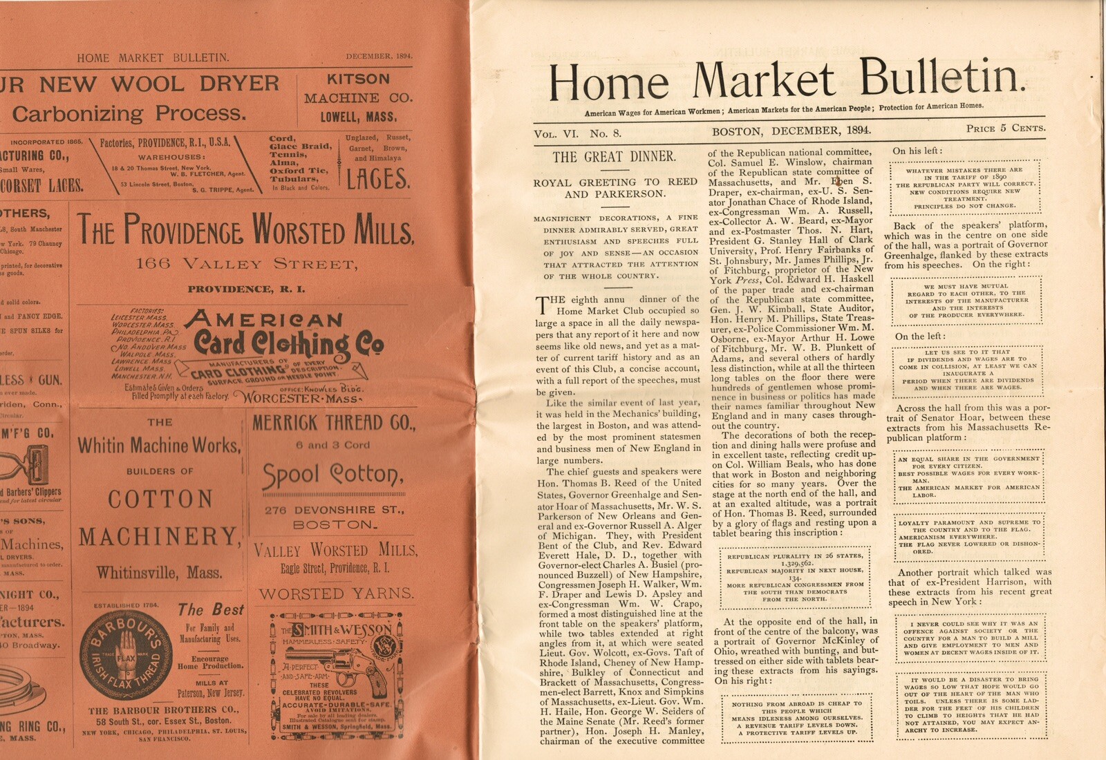 RARE 1894 HOME MARKET CLUB VOL6 NO8 ORIG EARLY ANTI FREE-TRADE ...