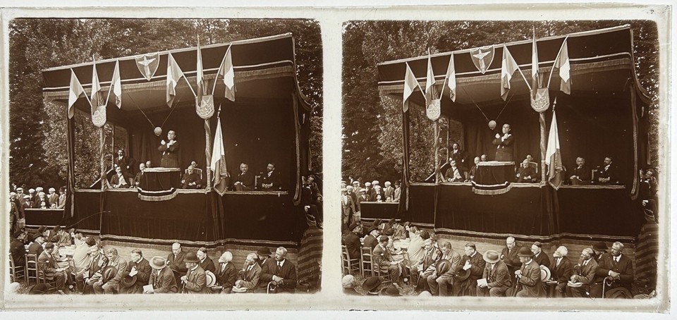 Platform Speeches Politics Man IN Identifies Photo Plate Vintage Stereo ...