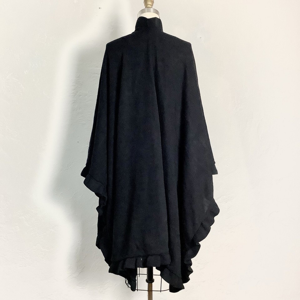 Style Studio Ruffled Knit Cape Black OS One Size | eBay