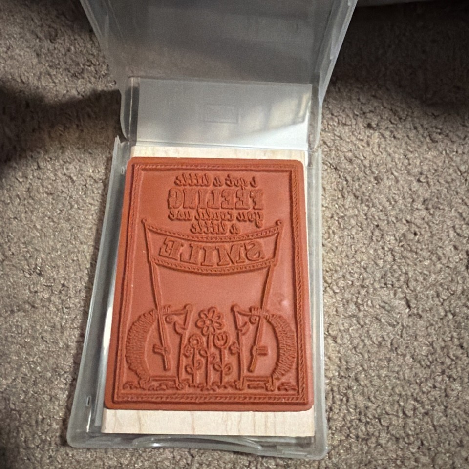 A Little Smile Stampin Up Retired Stamp Large Wood Mount Hedgehog cheer ...